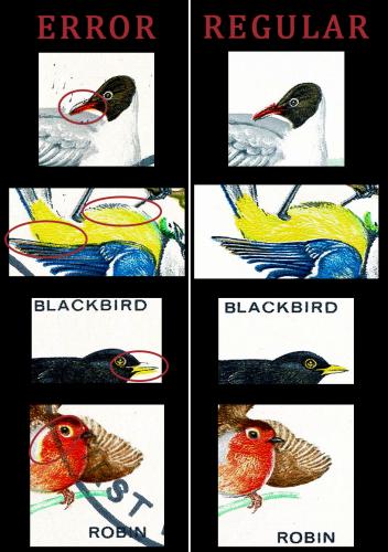 SG696a British Birds Block of 4 - Unlisted Flaws, Multiple Minor Colour ...