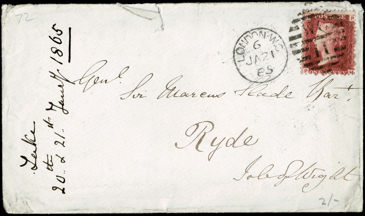 1865 Jan 21st, SG44 One Penny Red Plate 72