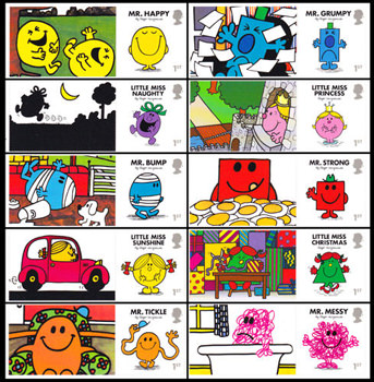 2016 Mr Men & Little Miss 10x Smilers Stamps with Labels (Label image ...
