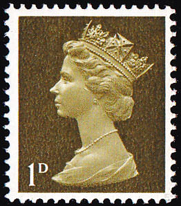 U4 1d Yellowish Olive, Centre Band, Gum Arabic, Head B (SG725g)