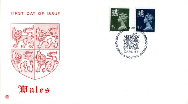 Wales 1974 6th November 3½p,4½p Cardiff CDS